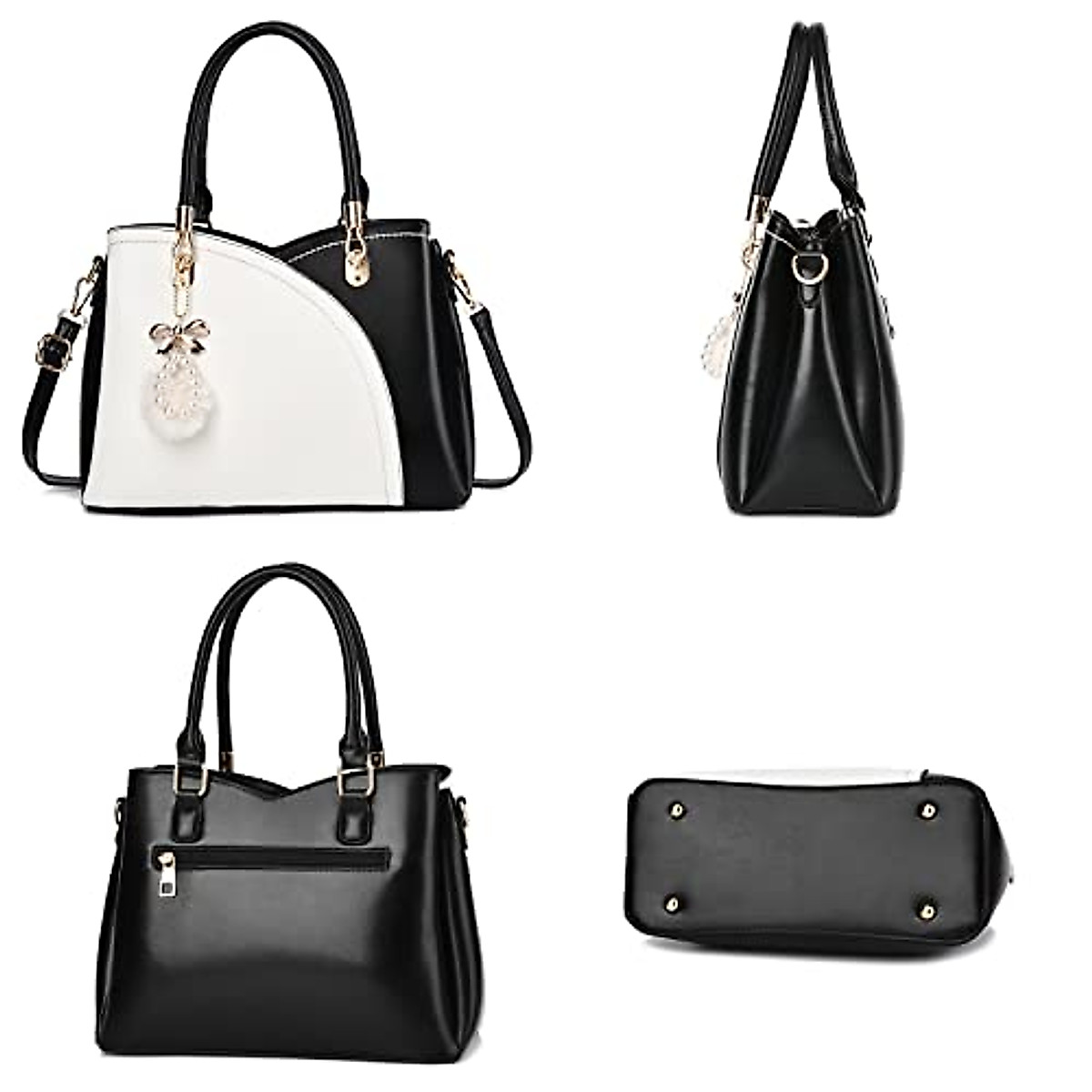 I IHAYNER Womens Leather Handbags Purses for Girls Top-handle Large Totes Satchel Shoulder Bag for Ladies with Pompom Khaki