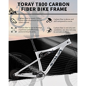 SAVADECK Carbon Fiber Mountain Bike Dual Suspension Bicycle,17'' Carbon Frame 27.5'' Wheel Adult Mountain Bicycle with M6100 12 Speed Soft Tail All Mountain/Trail MTB, Black Red 29x19''