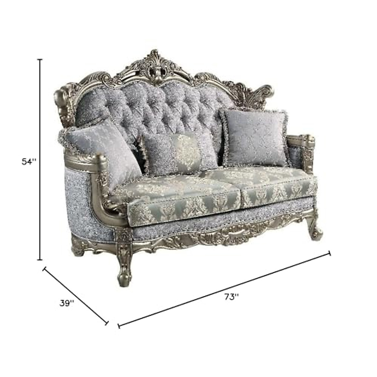 Acme Furniture Miliani Tufted Fabric & Wood Loveseat with 3 Pillows in Gray