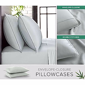 Pure Bamboo - Queen Bed Sheet Set, Genuine 100% Organic Viscose Derived from Bamboo, Luxuriously Soft & Cooling, Double Stitching, Lifetime Quality Promise (Queen, Sea Glass)