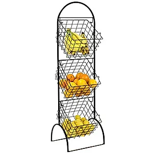 Sorbus 3-Tier Wire Market Basket Storage Stand for Fruit, Vegetables, Toiletries, Household Items, Stylish Tiered Serving Stand Baskets for Kitchen, Bathroom Organization (3 Tier)