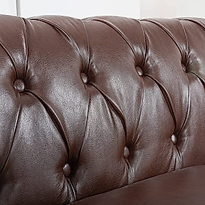 Melpomene Modern Faux Leather 3 Pieces Sofa Set Furniture, Including 3-Seater Sofa and 2 Sofa Chairs with Rolled Arm for Living Room(Brown,1+1+3 seat)