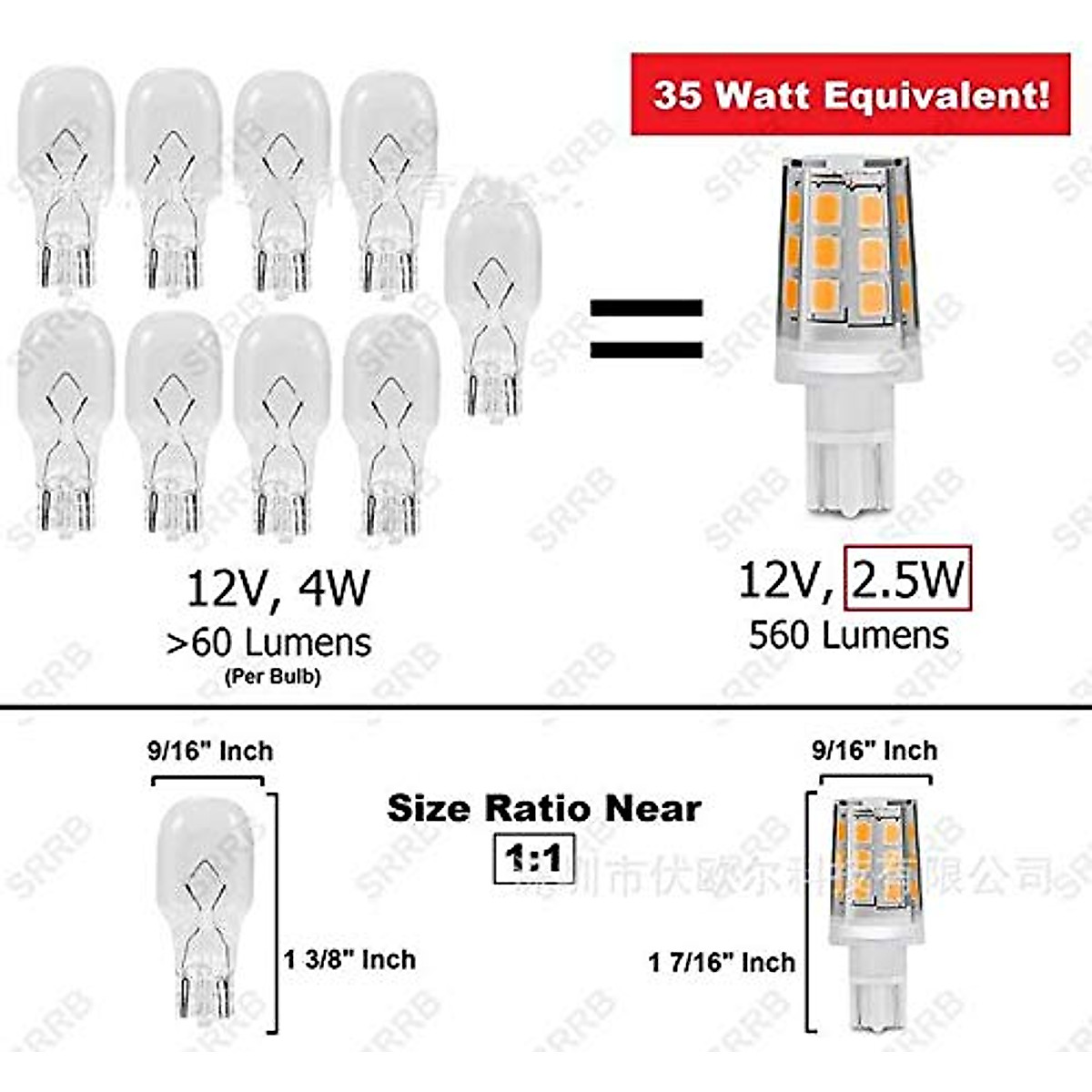 (8-Pack) 2.5W LED Replacement Landscape Pathway Light Bulb 12V AC/DC Wedge Base T5 T10 for Malibu Paradise Moonrays and More,Warm White 3000K,Whie 5000K (Warm White 3000K)
