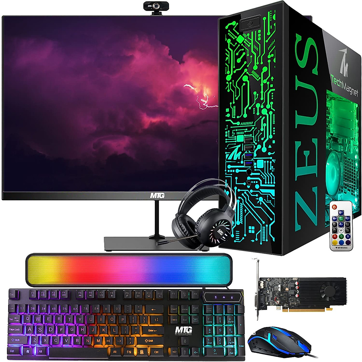 TechMagnet Gaming Desktop PC, Intel i5 4th Gen, Zeus Pro 4, GT 1030, 8GB RAM ARGB, 1TB SSD + 2TB HDD, 22 Inch Monitor, RGB Front Panel 385 Patterns, RGB Kit, Win 10 Pro (Renewed)