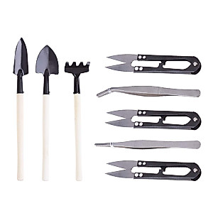Happyyami 8pcs Set Indoor Gardening Tools Gardening Kit Bonsai Tool Kit Gardening Weeding Sickle Garden Hand Tools Succulent Tweezers Miniature Tools Small Tool Kit Scissors Lightweight