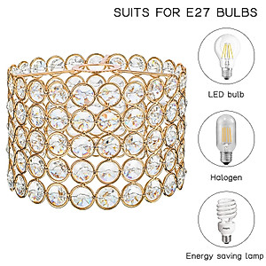 Crystal Lamp Shade Ceiling Light Shade Fitting for Living Room, Bedroom and Bathroom, Warm White, Bulb Not Included (Gold, 5.9 x 5.9 x 3.94 Inch)