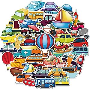 Transportation Vehicles Stickers 50 Pcs, Airplane Truck Digger Engineering Car Bus Vinyl Decal, Waterproof Sticker Pack Perfect for Toddlers, Kid, Boy, Water Bottle, Laptop, Reward Gifts for School and Home Party Supplies