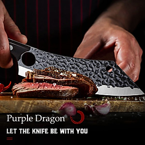 Purple Dragon Butcher Knife Ultra Sharp Chef Knife with 7 Inch Boning Knife Hand Forged Fillet Knife