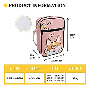 INSTANTARTS Funny Corgi Dog Bible Covers Portable Durable Bible Protective Church Tote Bags Large Size Carrying Book Case Bible Cases