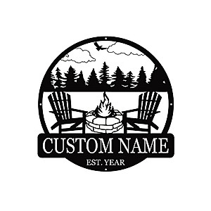 Personalized Family Name Sign Custom Last Name Sign Monogram Letters Wall Decor Personalized Name Signs for Home Decor Metal Established Sign Initial Split Letter Monogram Sign (Forest)