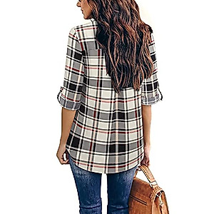 Furnex Women Chiffon Blouses, Women's 3/4 Sleeve Shirt Work Blouses Zip Up V Neck Tops Long Sleeve Office Zipper Tunic Shirt for Women Dressy Casual Business Tops for Wear to Work Beige Large