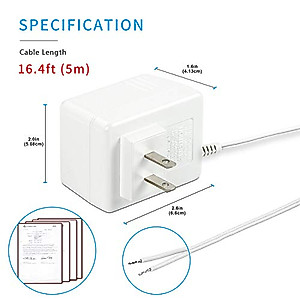 24 Volt Transformer, 500mA Power 500cm Cable C Wire Adapter for All Version Ring Doorbell, Competible with Nest Hello Skybell Ecobee Sensi Smart and Honeywell Thermostat