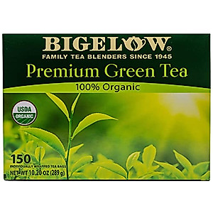 Bigelow Premium 100-Percent Organic Green Tea 150-Count Box, Individually Wrapped