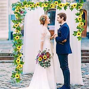 Whonline 8pcs 60ft Artificial Sunflower Garlands Silk Yellow Sunflower Vines with Green Leaves Sunflower Garland for Room Decor Party Decorations Wedding Arch Table Centerpiece Backdrop