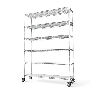 6 Tier 6000lbs Capacity NSF Metal Shelf Wire Shelving Unit, Heavy Duty Adjustable Storage Rack with Wheels & Shelf Liners for Commercial Grade Utility Steel Storage Rack, Chrome - 87.5"H x 60"L x 18"D