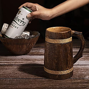GoCraft Handmade Wooden Beer Mug | Camping Travel Outdoor Mugs for Men | Tea Coffee Cup with Handle | Craft Tankard Drinking Stein