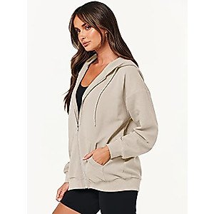 ANRABESS Women's Hoodies 2023 Fall Jacket Rib Kint Sweater Long Sleeve Sweatshirts Casual Dressy Tops Zip Up Trendy Y2K Clothes for Teen Girl 931mihuang-L Beige