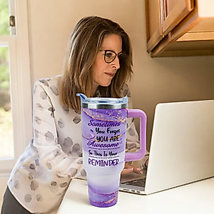 PERRIFIC 40 oz Tumbler with Handle and Straw Lid Leak Proof | You're Awesome Inspirational Mother's Day Birthday Gifts for Women Men Coworker Friends | Stainless Steel Cup Dishwasher Safe