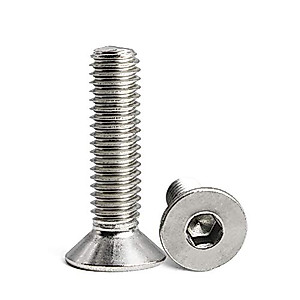 M6 x 8mm 12mm 16mm 20mm 25mm Flat Head Hex Socket Cap Screws Countersunk Bolts, 304 Stainless Steel, Fully Threaded, Bright Finish, Metric Allen Hex Drive, Assortment Kit 50PCS
