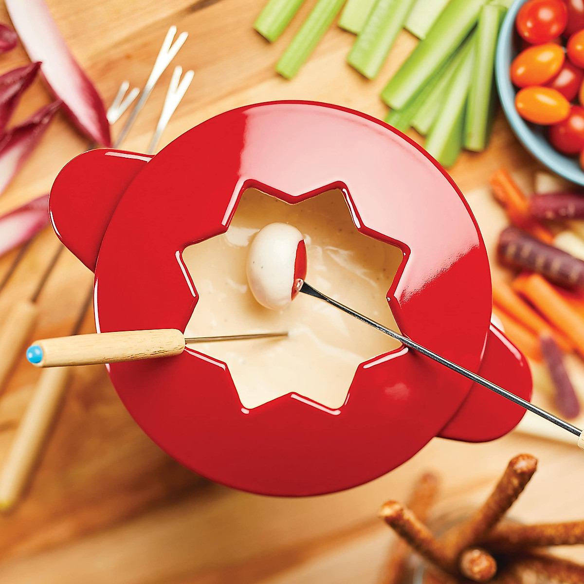 Rachael Ray Cast Iron Fondue Pot Set, 1.5 Quart, Red