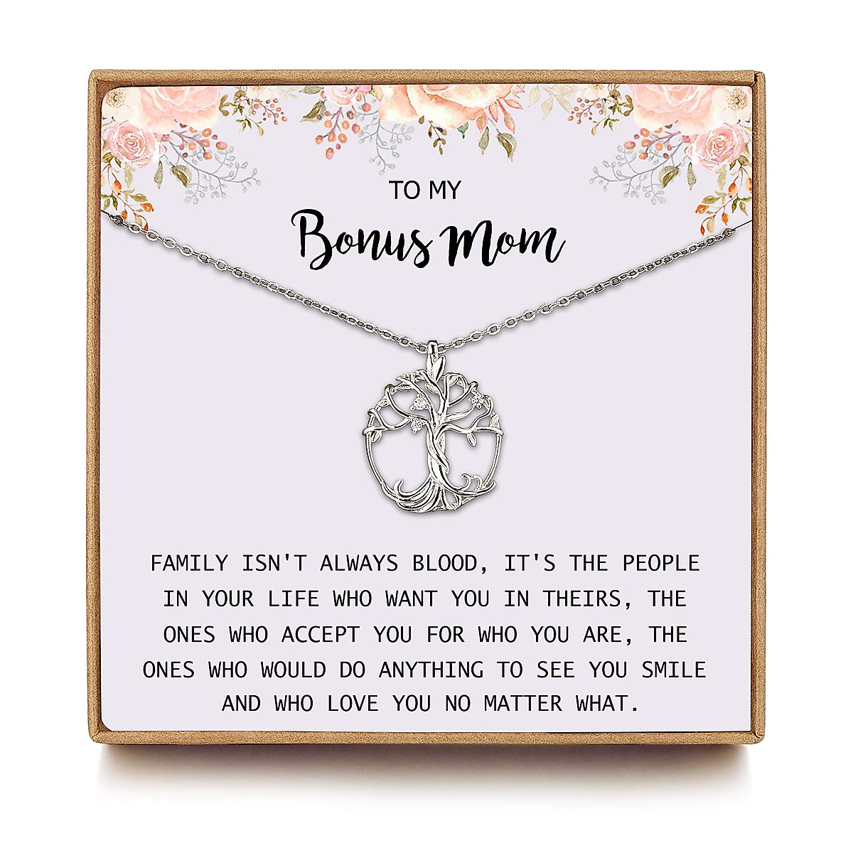 NOURISHLOV Gifts for Mom, Mothersday Gifts for Mother in Law/Step mother wedding gift, Bonus Mom gifts from Daughter/Son, Sterling Silver Tree of Life Necklaces for Women