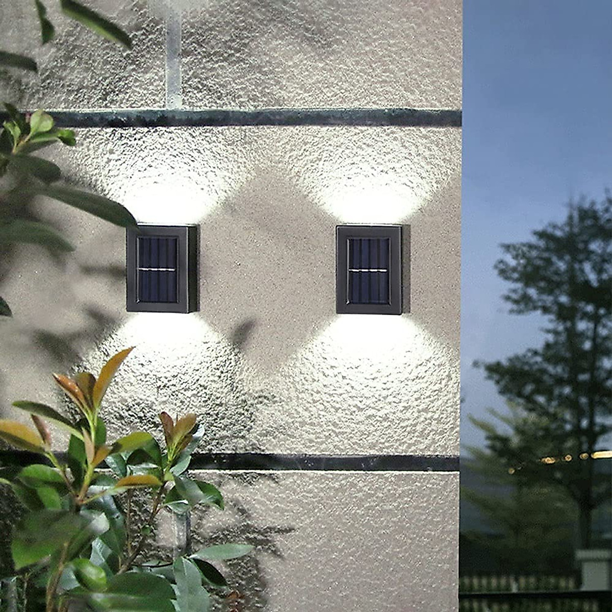 LUOFDCLDDD Spotlight，2Pcs Solar Wall Sconce Lamp up and Down Wall Lighting Garden Decoration, Solar Sensor Security Lights, Led Square Outdoor Spotlight, Exterior Wall Lamps for Garden Patio Yard/RGB