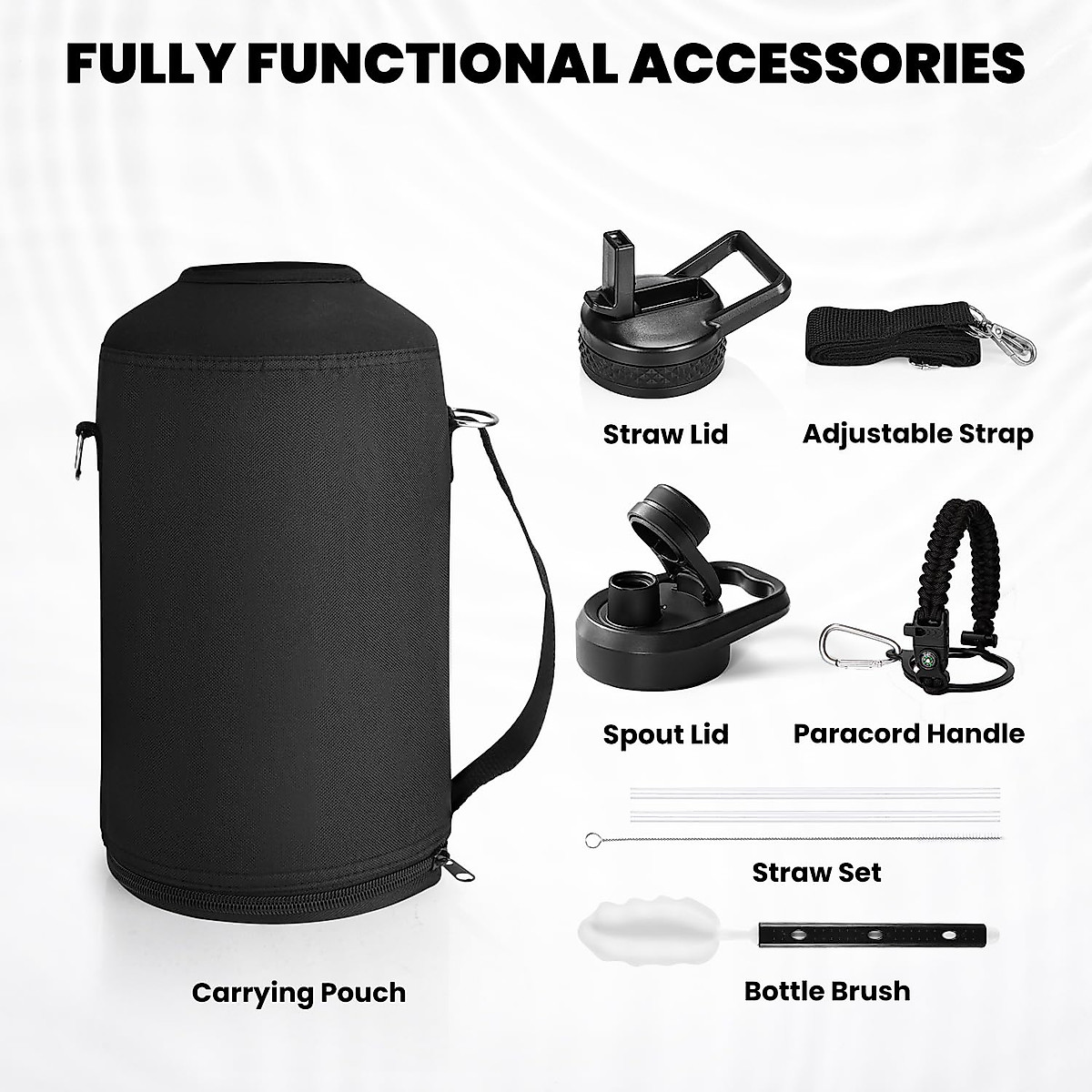 RAYMYLO One Gallon Water Bottle Insulated, Triple Walled Vacuum Stainless Steel (Cold for 48 Hrs), Leak Proof & Non-BPA, Large Water Flask Jug with Paracord Handle & Straw Spout Lids