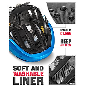 VICTGOAL Bike Helmet for Men Women with Led Light Detachable Magnetic Goggles Removable Sun Visor Mountain & Road Bicycle Helmets Adjustable Size Adult Cycling Helmets (L: 57-61 cm, Metal Blue)