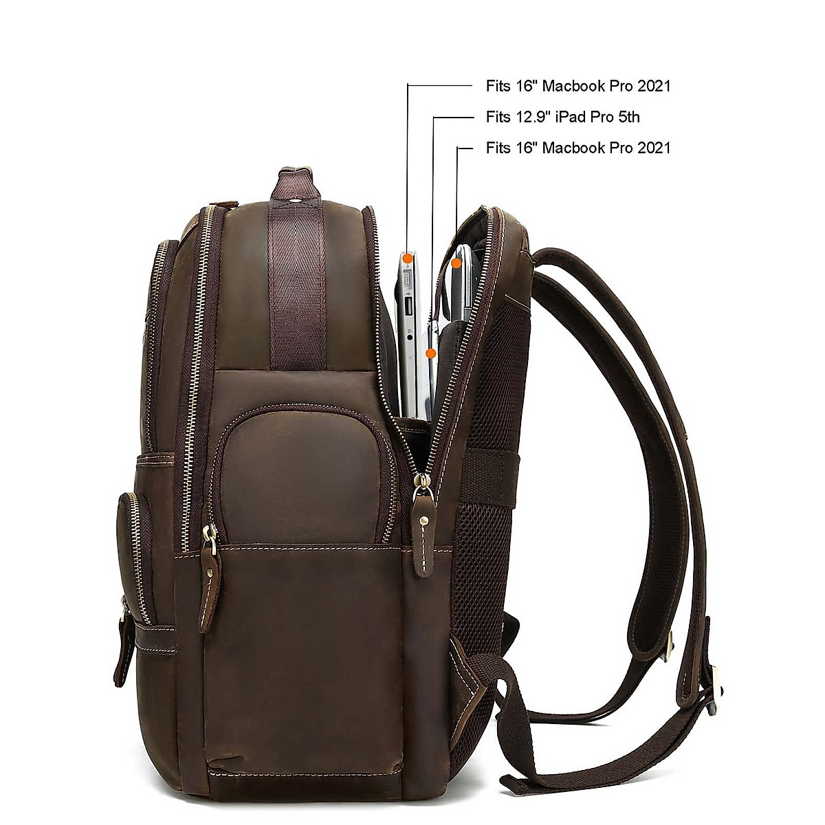 Taertii Vintage Genuine Leather Backpack for Men, 16'' Macbook Travel Hiking School Bag Daypack 30L - Brown