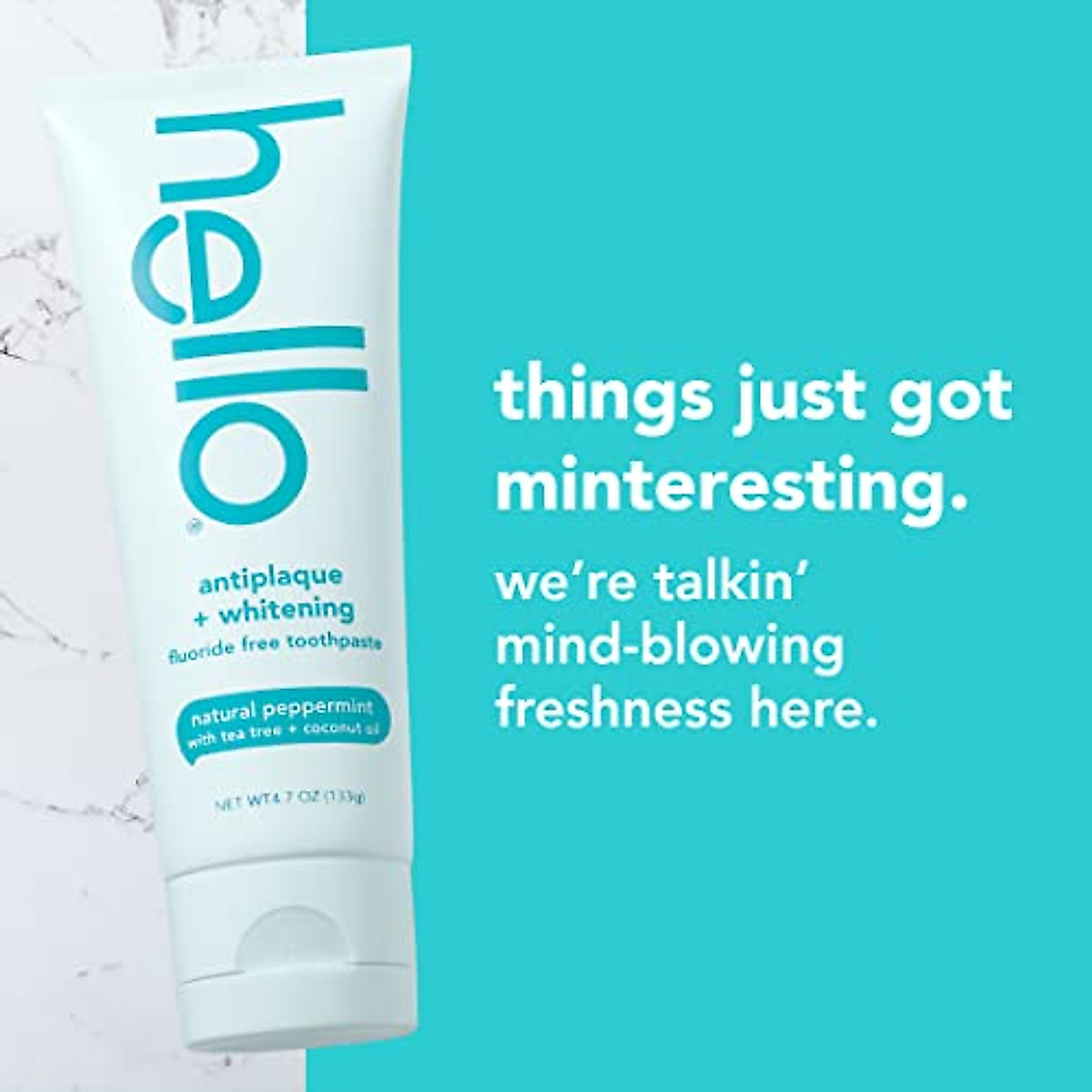 hello Antiplaque and Whitening Fluoride Free Toothpaste, Natural Peppermint Flavor, SLS Free, Gluten Free, Peroxide Free, Vegan, 4.7 Ounce (Pack of 4)