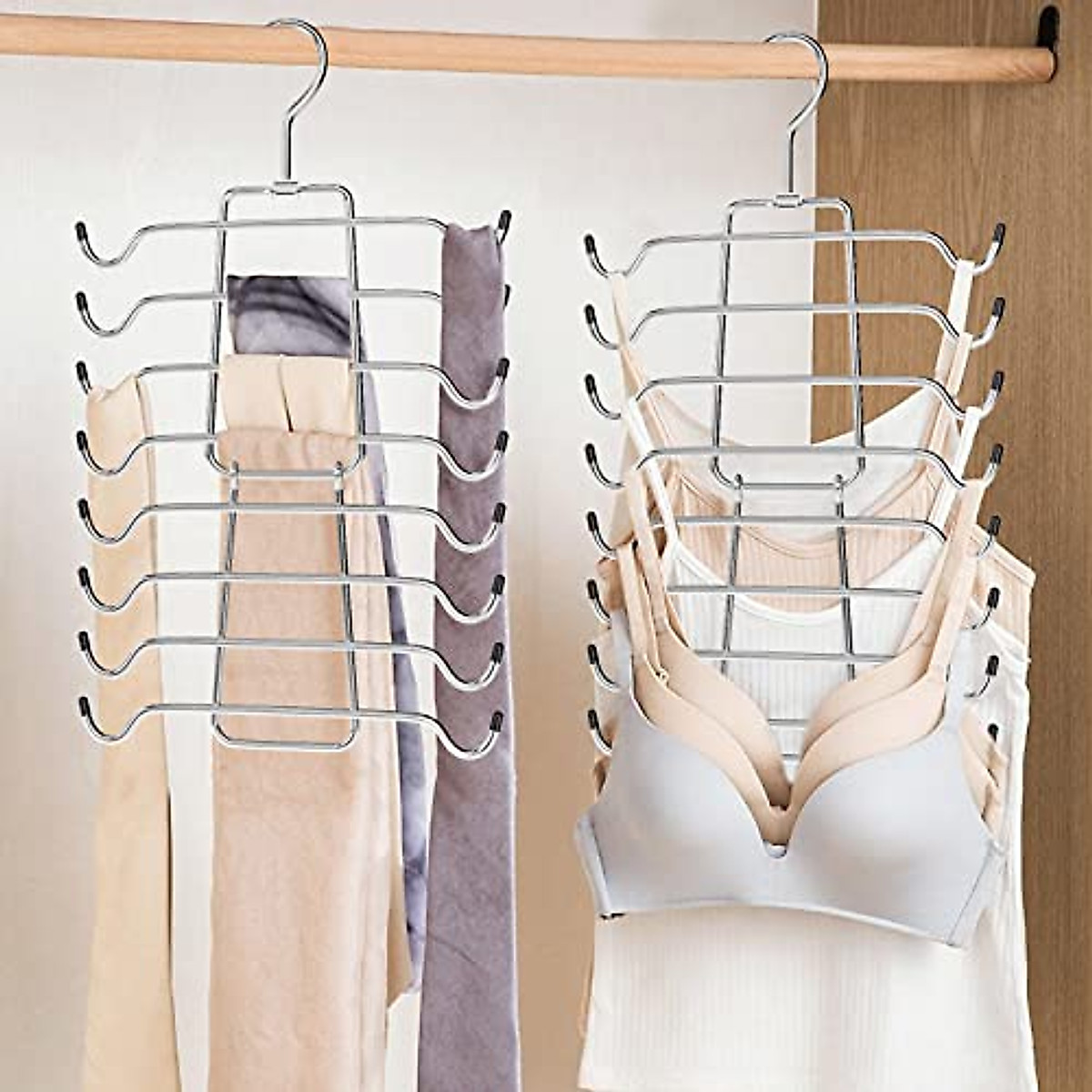 2 Pack Upgrade 9 Layers Pants Hangers Space Saving Black+2 Pack Tank Top Hangers Space Saving Metal Bra Organizer for Closet Organizer Dorm Room Essentials
