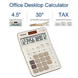 Desktop Calculator Large LCD Display 12 Digit Number Big Button Tax Financial Accounting Calculator, Battery and Solar Powered, for Desk Office Home Business Use(OS-130T Brown)
