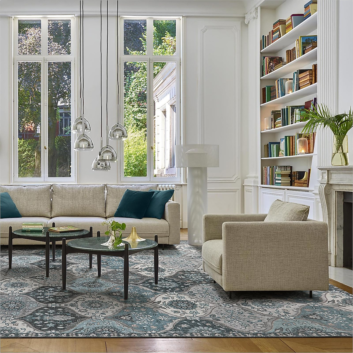 Lahome Moroccan 6x9 Area Rugs for Living Room,Ultra-thin Carpet for Bedroom Soft Blue Rug, Oriental Machine Washable Rug Distressed Non Shedding Throw Rug for Dining Room Office (6x9ft,Blue)