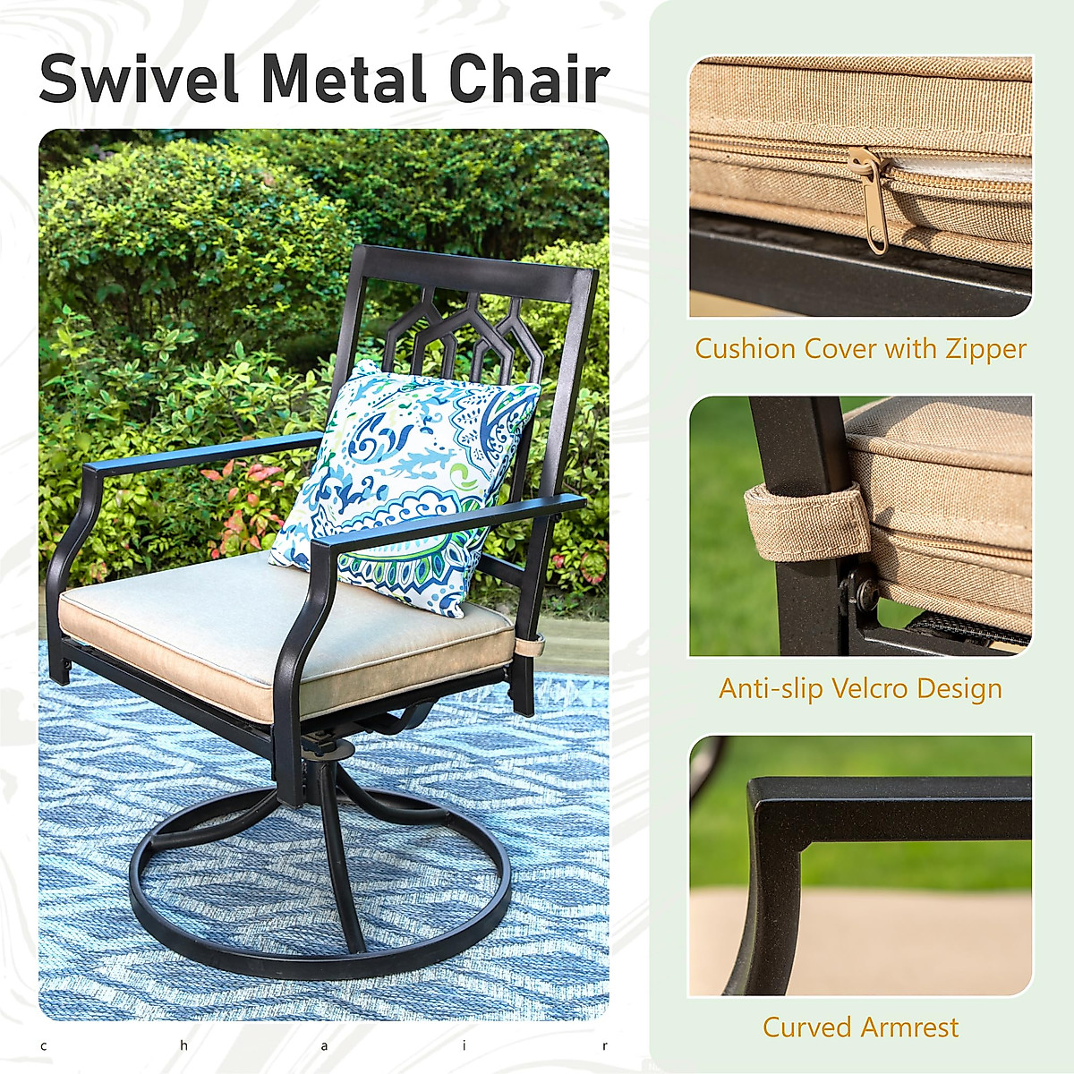 Sophia & William Outdoor Metal Swivel Chairs Set of 2 Patio Dining Rocker Chair with Cushion Furniture Set for Garden Backyard Bistro, 300 lbs