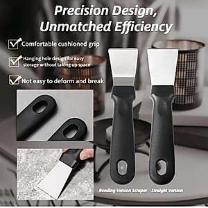 gsplmm 2Pcs Cleaning Scraper for Ovens, Stoves, Induction Hob, Stainless Steel Multi-Kitchen Scraperwith 3Pcs Stainless Steel Brass Nylon Brush ,Straight Version + Bending Version (Black)