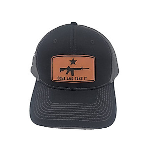 THE PEOPLES BRIGADE Come and Take It Lone Star Leather Patch Series Baseball Trucker Hat (Black)
