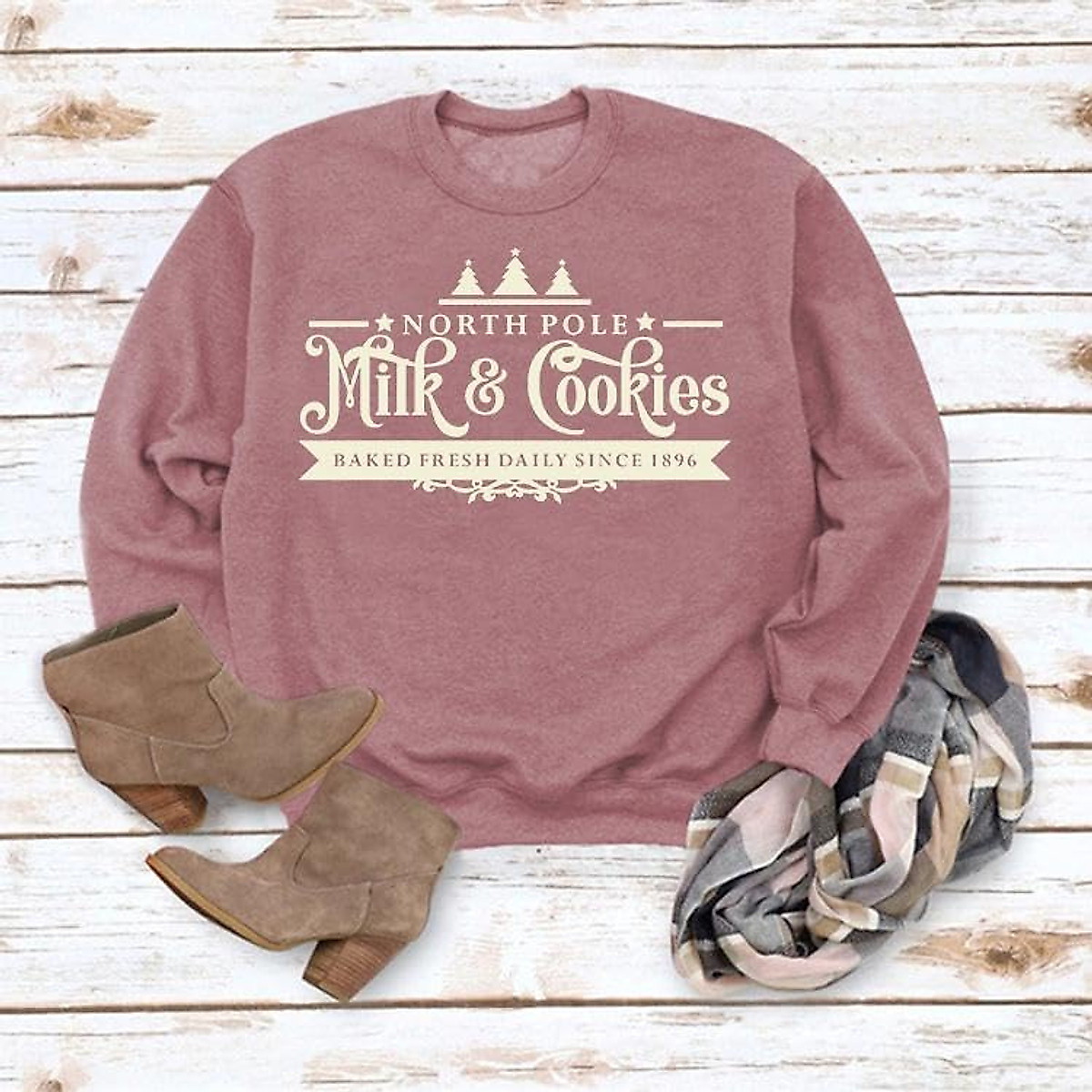 Akivide Women's North Pole Milk and Cookies Sweatshirt Christmas Novelty Graphic Long Sleeve Pullover Shirt