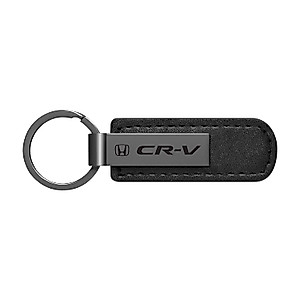 iPick Image for Honda CR-V Gunmetal Black Metal Plate PU Leather Strap Key Chain Keychain, Official Licensed