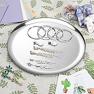 11.02inch/280 mm Silver Stainless Steel Tray,Round Jewelry Tray,Cosmetic Storage Tray,Service Tray,Decorative Tray,Multi-uses Storage Tray Organizer Plate