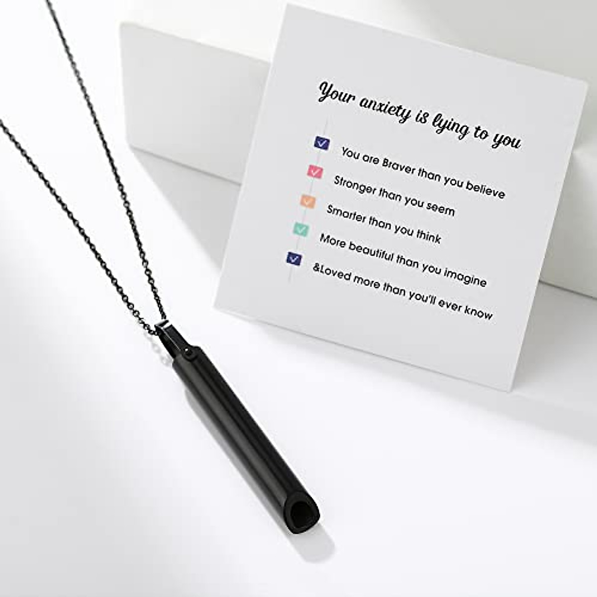 Tyniffer Breathing Necklace for Anxiety Relief the Shift Necklace Anxiety Stress Relief Items for Women Relaxation Meditation Calming Down Mindful Breathing Whistle Necklace Gift（Black）