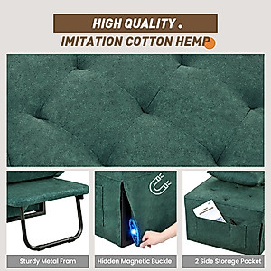 4-in-1 Multifunctional Folding Ottoman Bed, Convertible Sofa Bed with Adjustable Backrest for Home Office, Bedroom, Small Space Living Room, Modern Pull Out Sleeper Ottoman Sofa Bed,Green,28"W