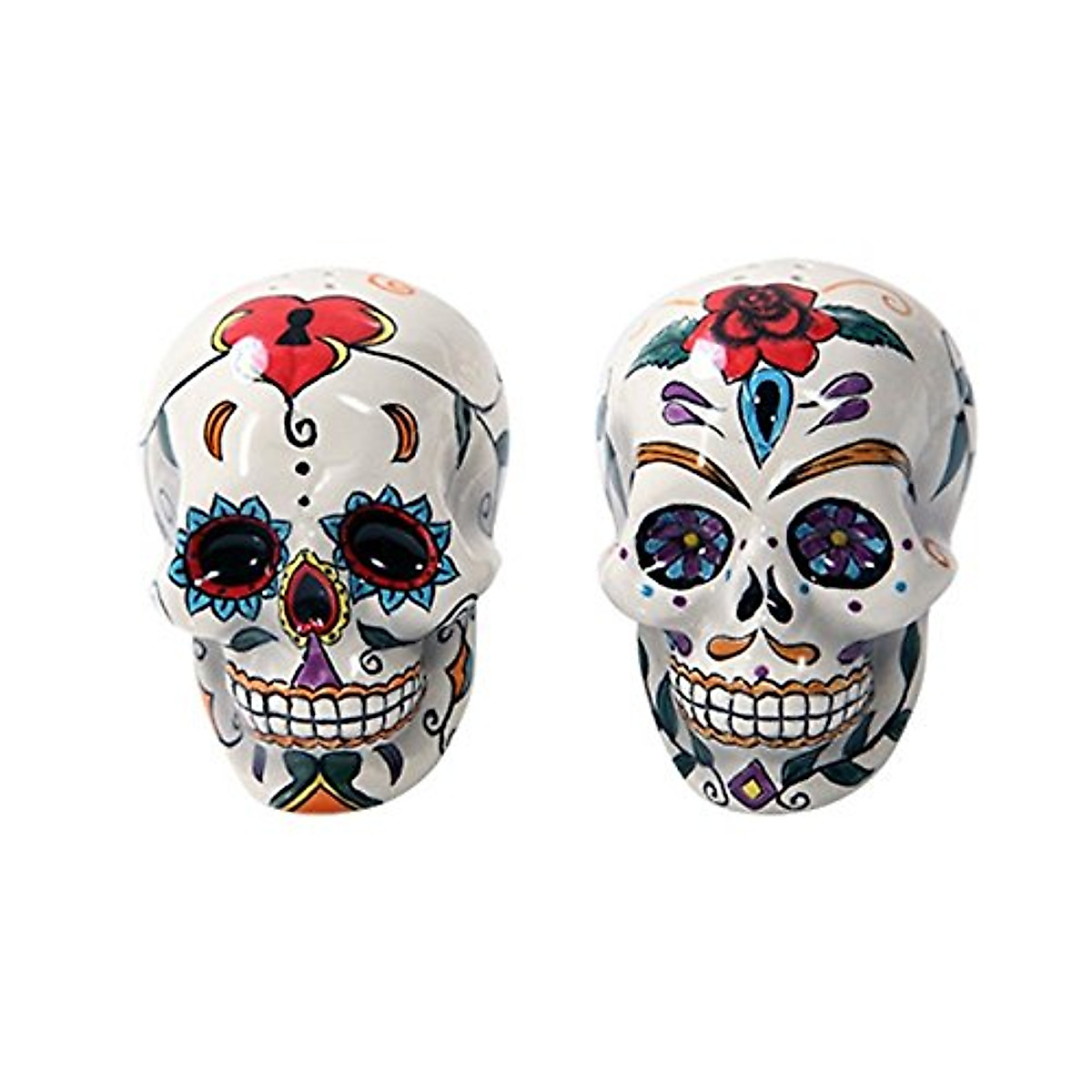 Pacific Giftware Day of The Dead Skulls Salt Pepper Shakers Figurine Home Decor, Multi-Colored, 5 x 2