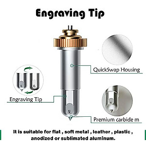 Engraving Tip and QuickSwap Housing for Maker Cutting Machines-Perfect for Flat, Soft Metals, Leather, Acrylic, Plastic, Anodized or Sublimated Aluminum and More