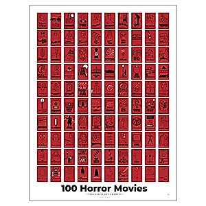 Pop Chart | 100 Horror Movies Scratch-Off Poster | 12" x 16" Wall Art | Horror Movie Decor for the Scary Movie Fan | 100% Made in the USA