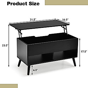Tangkula Lift Top Coffee Table, Modern Cocktail Table with Hidden Compartment & 2 Open Shelves, Flip Top Center Table, Wooden Pull up Coffee Table for Living Room, Reception Room, Office (Black)