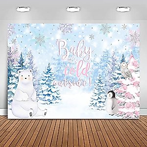 Avezano Winter Wonderland Baby Shower Backdrop 7x5ft Vinyl Baby It's Cold Outside Party Decorations Winter Snow Polar Bear and Penguin Baby Shower Banner Photography Background