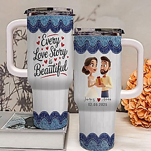 Custom 40oz Tumbler with Handle – wedding kiss-Personalized Couple Gift for Anniversary Wedding Gift, Birthday, Mother's Day, Valentine’s Day v2es8D
