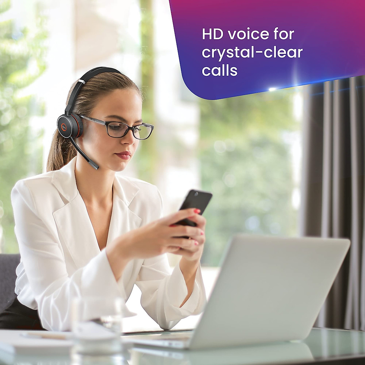 Jabra Evolve 75 Bluetooth Headset Bundle, Wall Charger, USB Dongle 7599-832-109-B, Pc, Mac, Compatible for Dragon, Softphones, Mobile, Tablet, Microsoft Certified, Skype, Cisco, Avaya