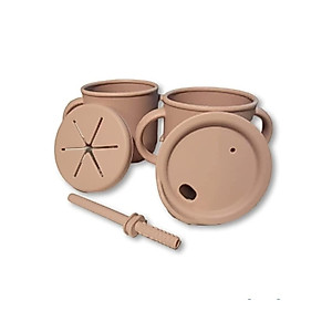 5 Pieces Baby Trainer/Toddler Sippy Cup + Teething Straw + Snack Cup | Reduce Spills | Easy to Clean | Transition Cup for Teething Baby Toddler Infant (Milliful Marble)