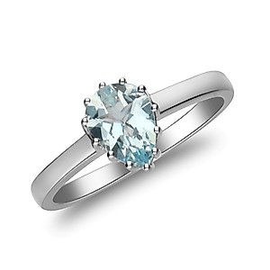 Gin & Grace 10K White Gold Blue Genuine Aquamarine Eternity Promise Propose Promise Ring for Women